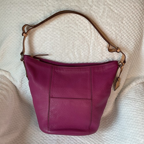 Cole Haan Purse Pebbled Leather Handbag Fuchsia Bucket Shoulder Bag | eBay
