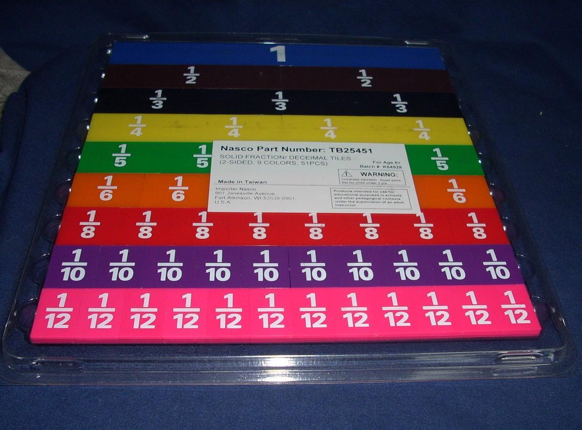 Solid Fraction/Decimal Tiles--2 Sided, 9 Colors, 51 Pcs-- Home School ...