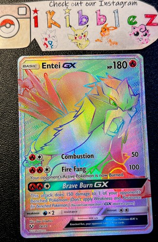 Entei GX 74/73 MP Hyper Secret Rainbow Rare Legendary Pokémon Card ...