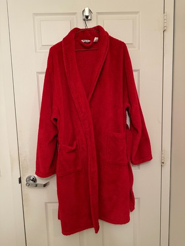 Hotel Spa Collection Robe Front Pockets Belt Waist Soft Red Fleece One ...