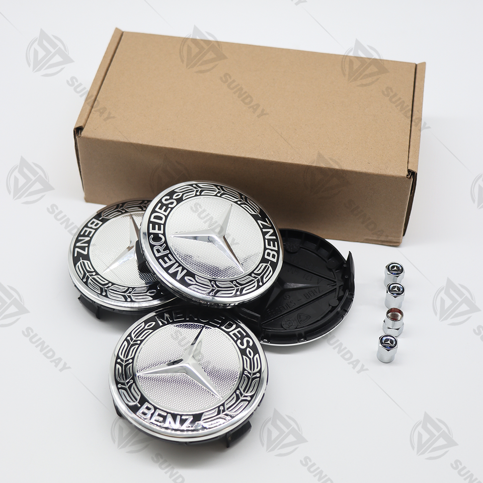 8x Black Center Chrome Star Wheel Center Caps Hub Cover Rim for AMG ...