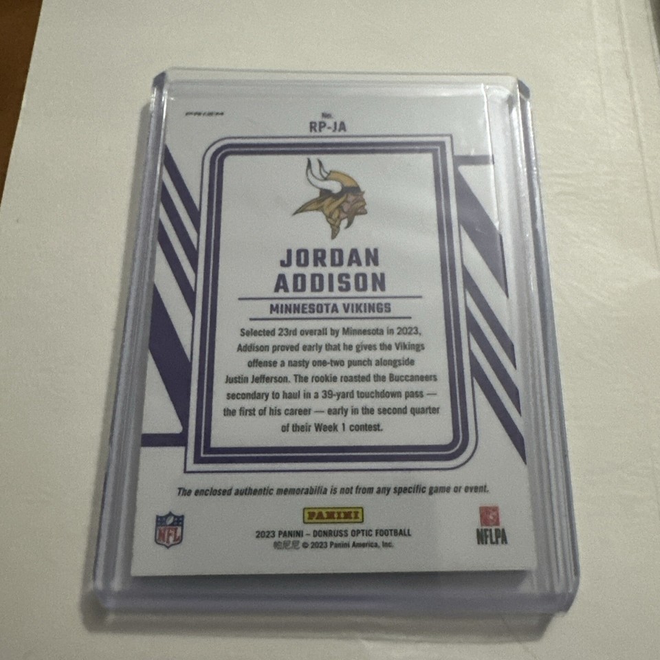 2023 Donruss Optic Rookie Phenom Patch Mem Vikings Jordan Addison #RP ...