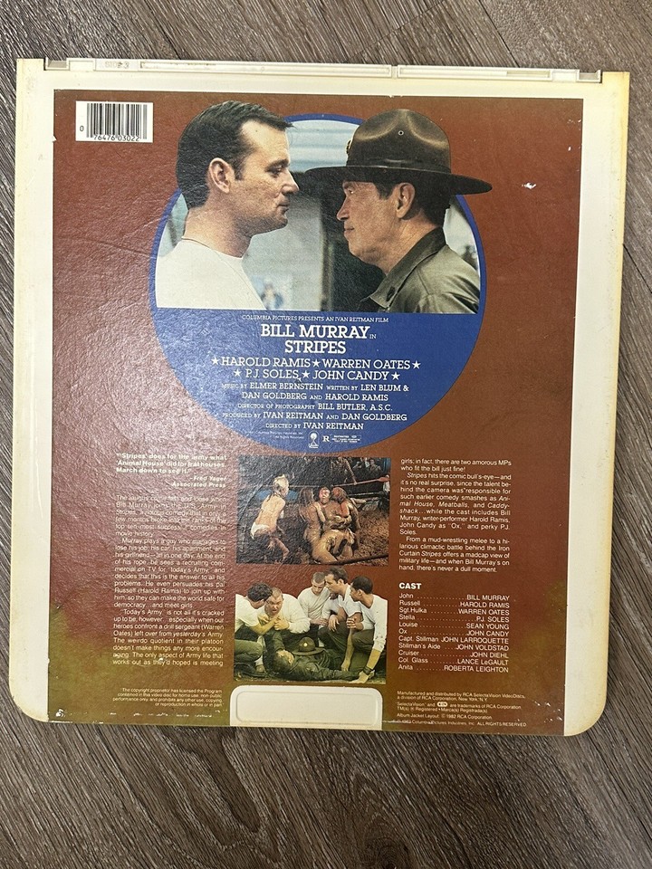 Vintage SelectaVision Bill Murray in Stripes Classic CED Video Disc 🐶 ...
