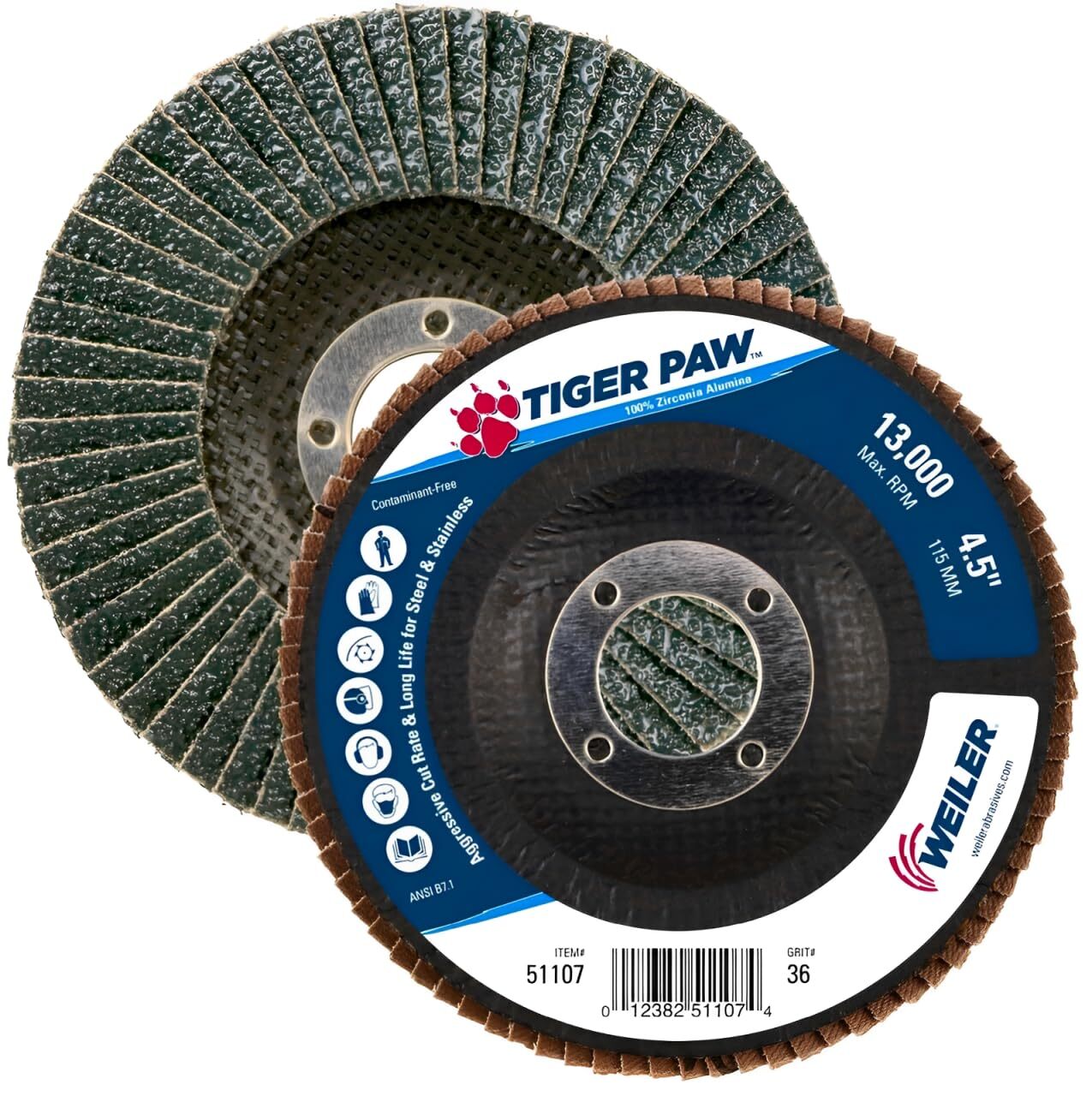 51107 4-1/2" Tiger Paw Abrasive Flap Disc, Flat (Ty27), Phenolic ...