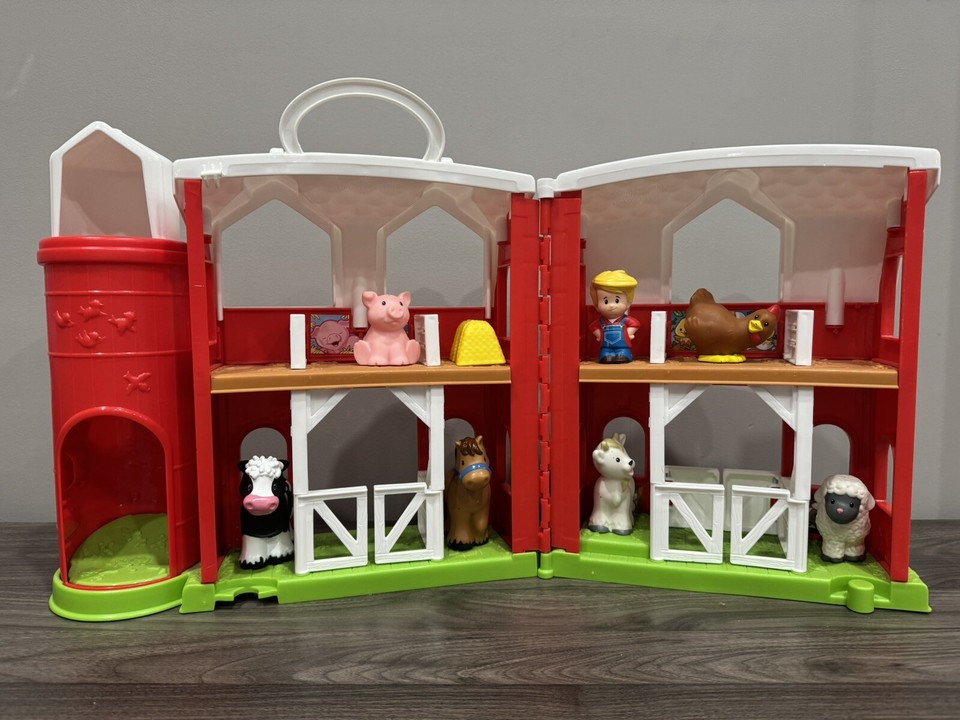 Fisher-Price Little People Toy Folding Barn w/ Silo Farm Animal Sounds ...
