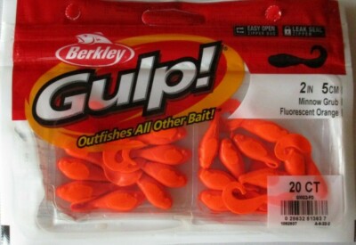 BERKLEY GULP! 2" Minnow Grub (20/Ct Pack) - Fluorescent Orange | eBay