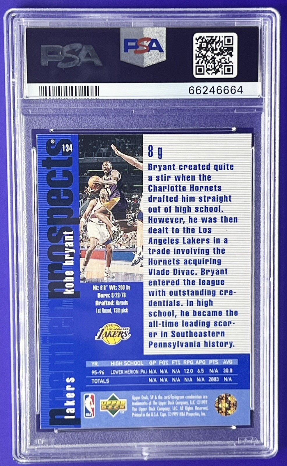 KOBE BRYANT ~ 1996 SP Basketball Rookie Card RC #134 ~ Graded PSA 9 ...