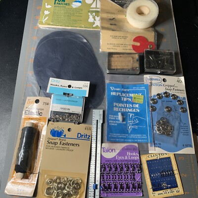 Mixed Lot Of Vintage Sewing Notions Patches Pins Fasteners Elastic ...