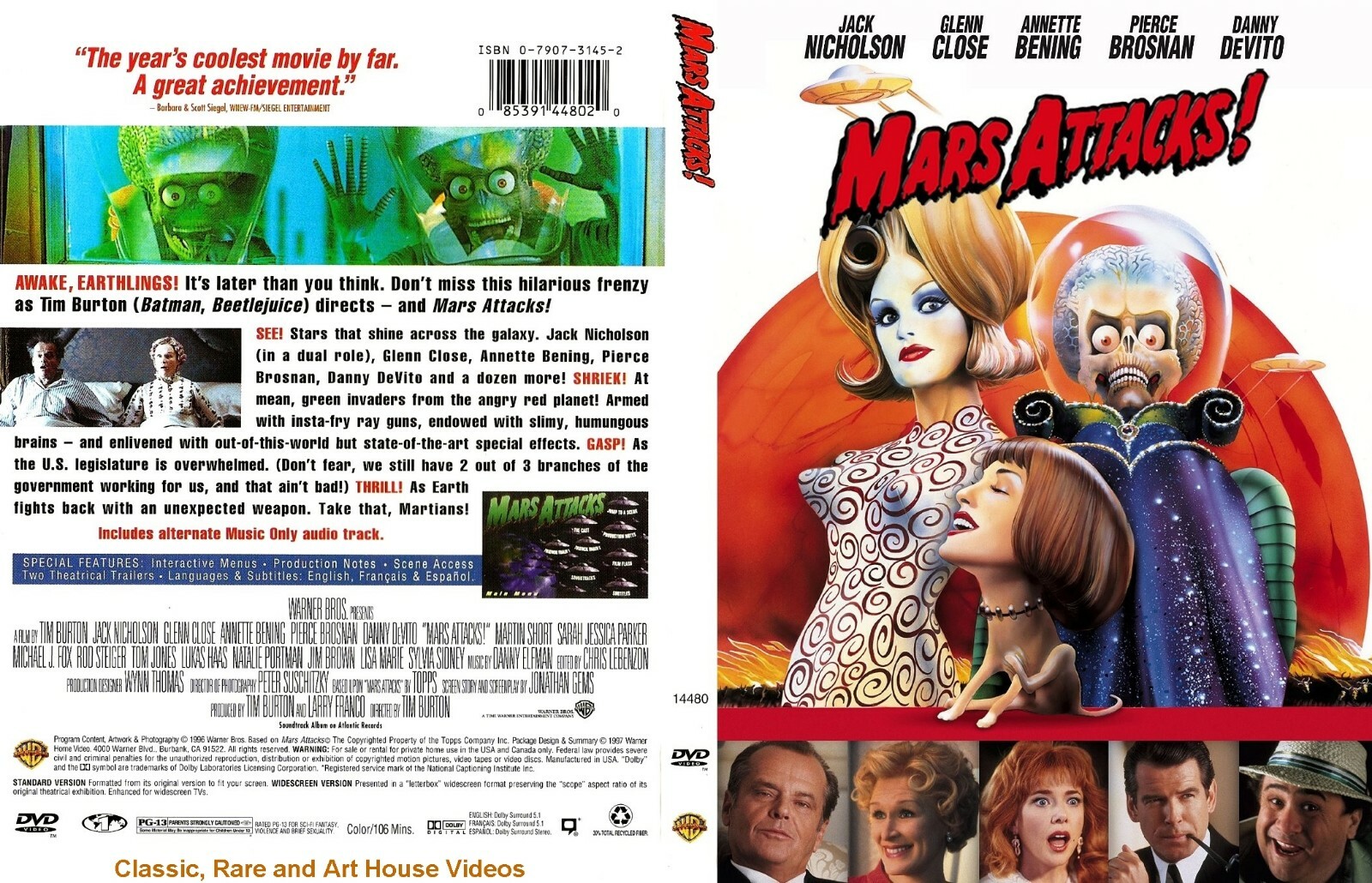 Mars Attacks! ~ DVD ~ Jack Nicholson, Glenn Close (1996) 883929039999| eBay