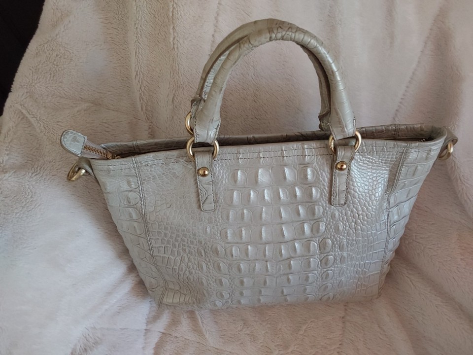 BRAHMIN LADIES Croc Leather Satchel Cream Off White | eBay