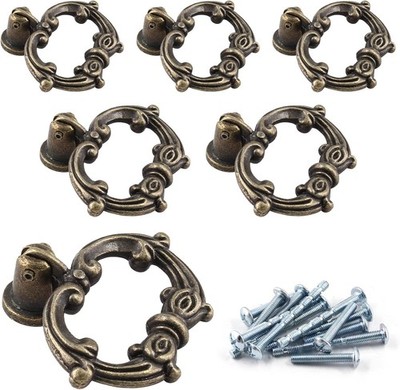 Luomorgo 6 Pcs Antique Bronze Drop Ring Drawer Pulls, Vintage Cabinet ...