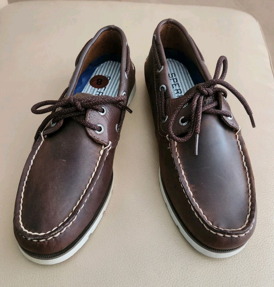 SPERRY TOPSIDER #STS24099 MEN'S 2-EYE LEATHER BOAT SHOES US SIZE 8M NEW ...