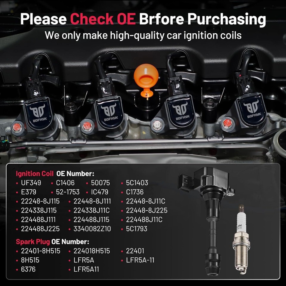 6 spark plugs and coil packs UF349 Fit Nissan Altima Maxima Quest ...