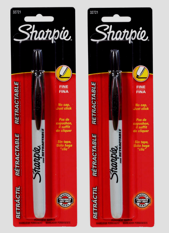 2 Sharpie RETRACTABLE Black Fine Tip PERMANENT MARKER No Cap 1pk Non ...