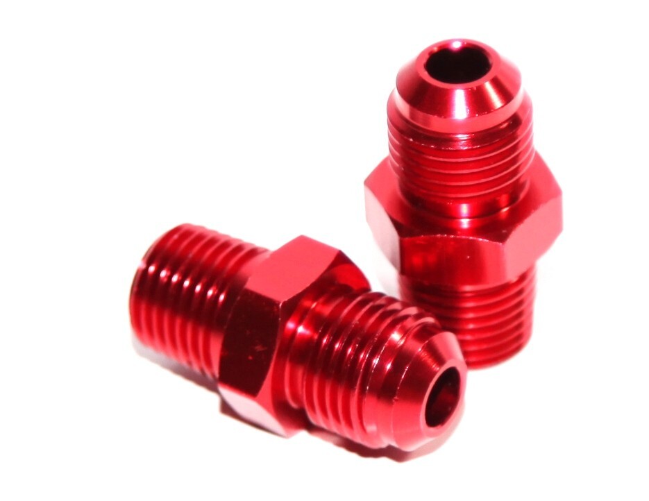 2pcs RED 6AN AN-6 to 1/4" NPT Male Thread Straight Aluminum Fitting ...
