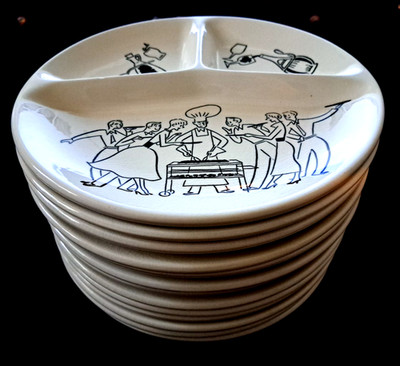 Vintage 1950's set of 13 porcelain Cook Out Themed Dinner Plates 3 ...