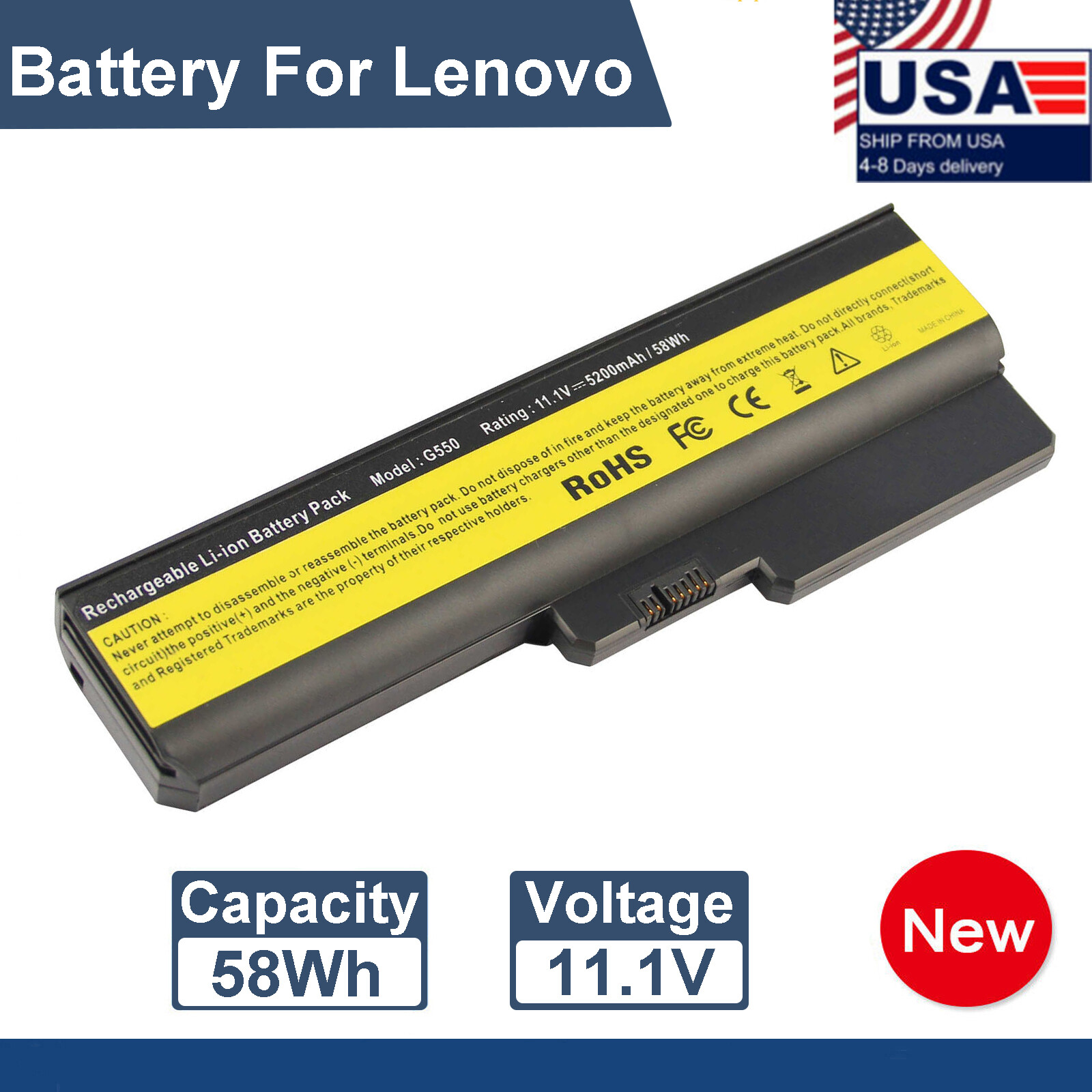 58Wh Battery for Lenovo G430 G450 G530 G550 L08S6Y02 42T4725 V460A ...
