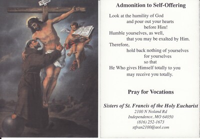 CATHOLIC HOLY CARD / PRAYER CARD ADMONITION TO SELF-OFFERING | eBay