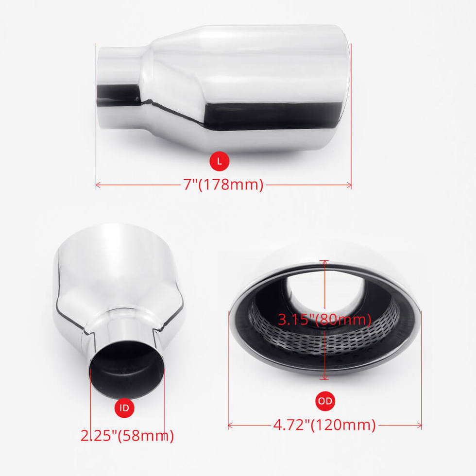 2.25" In 7" Long Resonated Slant Oval Out Polished Stainless Steel ...