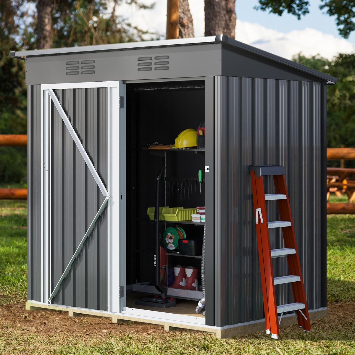 Outside Lawn Mower Storage 6'x2'6" Treated Overlap Large Pent Outdoor