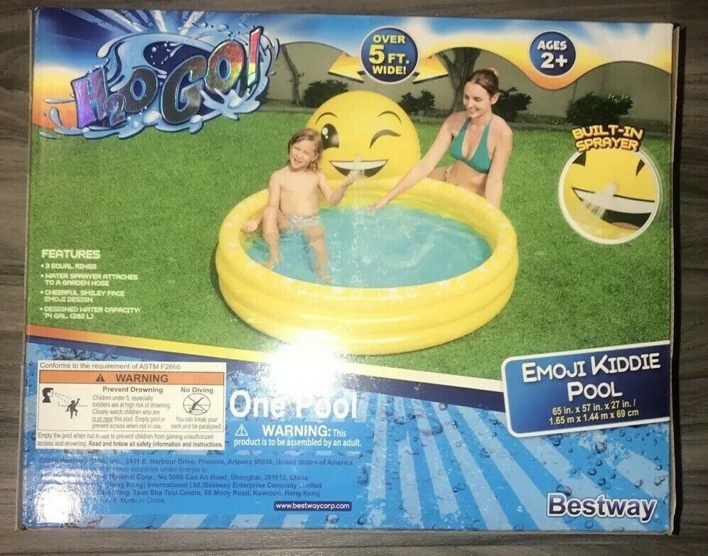 Bestway H2OGO H20 GO Emoji Kiddie Kids Pool Connects to Hose Over 5 ...