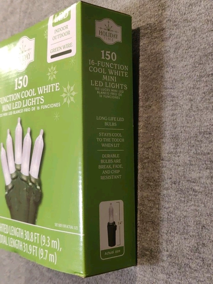 Holiday Time 16 Function LED Cool White Mini Lights 150 Count New | eBay