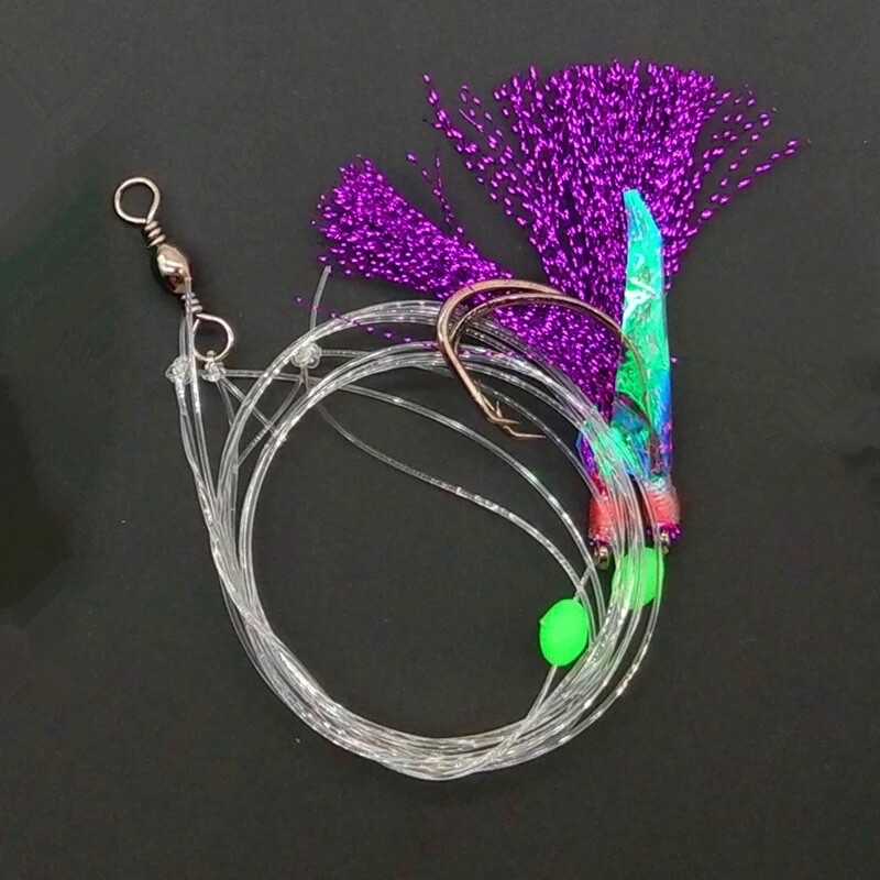 10 Packs 5/0 Feather Rockfish Rig Rock Cod 2 hooks Bottom Fishing Deep ...