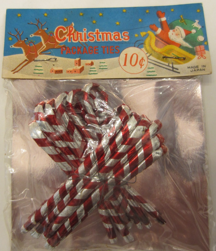 VINTAGE 1950'S JAPAN TINY CANDY CANES SILVER FOIL CHRISTMAS PACKAGE ...