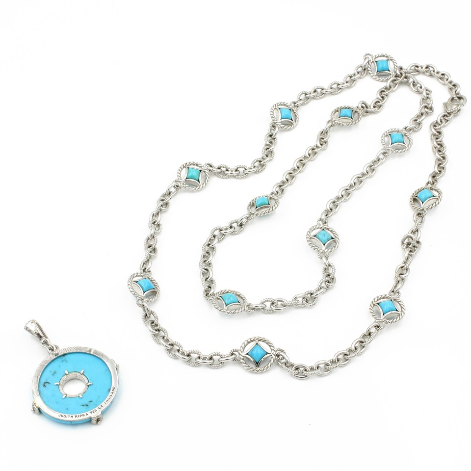 Judith Ripka Sterling Turquoise Necklace Enhancer Ring Bracelet Lot of ...