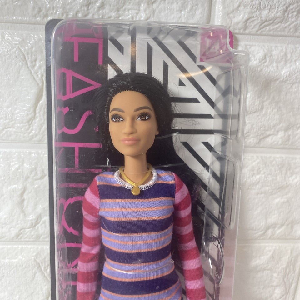 Mattel Barbie Fashionistas Doll #147 Curvy Body Striped Dress Hispanic ...