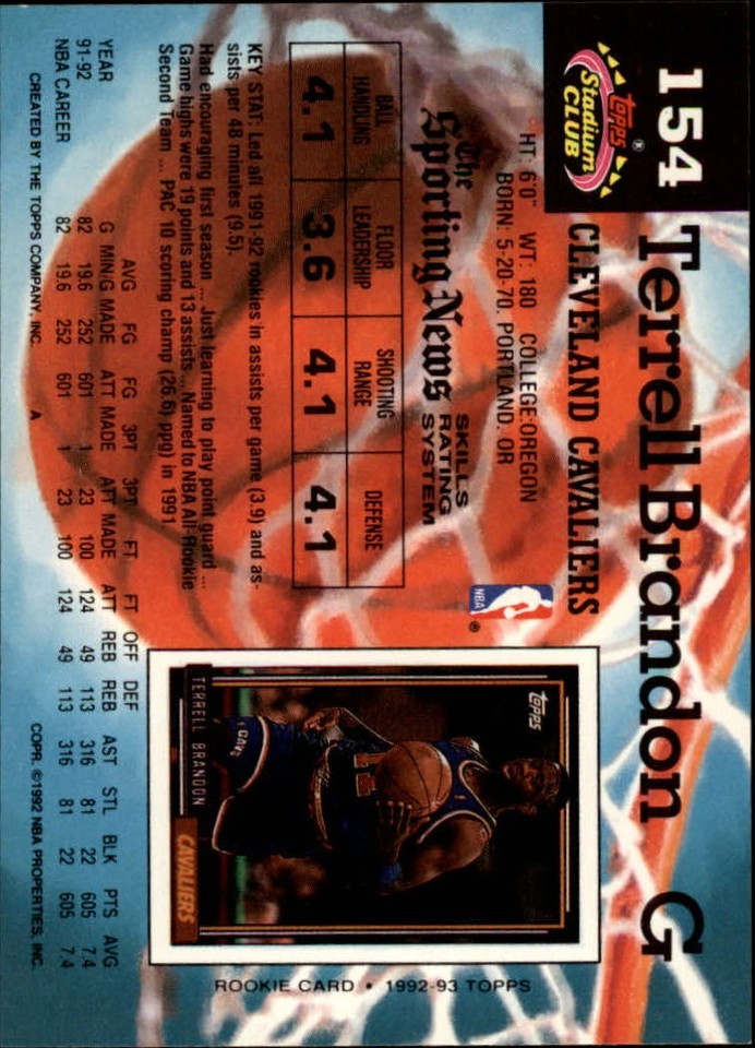1992-93 Stadium Club #154 Terrell Brandon - BSK | eBay