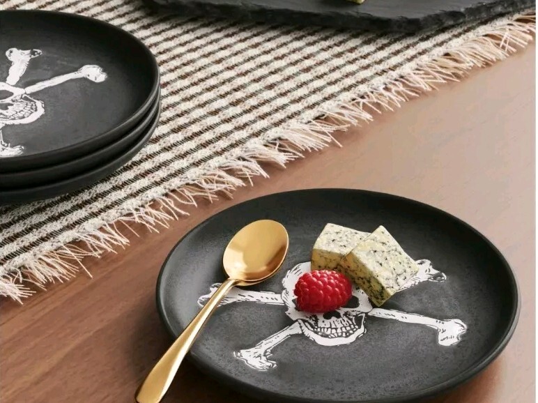 Threshold Skull & Crossbones Plates Set of 2 Stoneware 6” Halloween ...