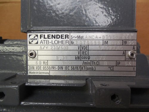 Loher Flender ATB-LOHER Motor ANCA-071BH-04E 230/400V 0.37 KW 1660/min ...