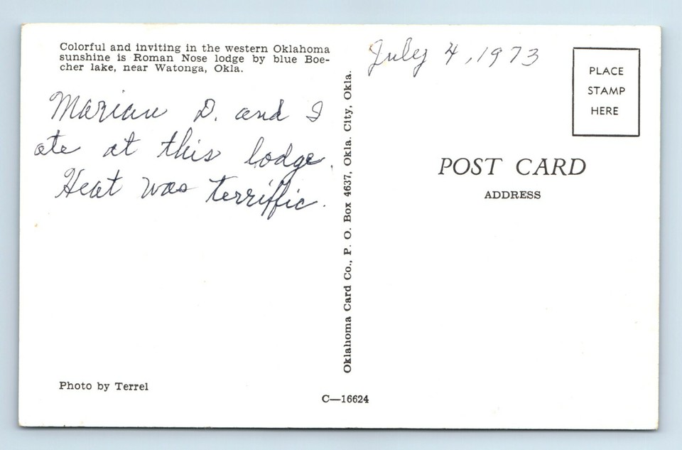 Vintage Postcard Roman Nose Lodge Boecher Lake Watonga Oklahoma OK | eBay