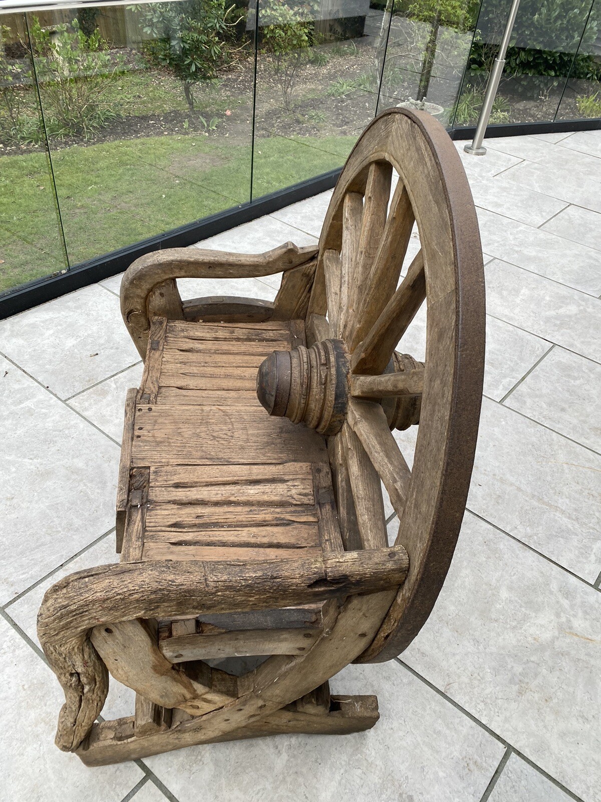 ANTIQUE BENCH CARTWHEEL PLOUGH GARDEN PATIO RECLAIMED PERIOD ...