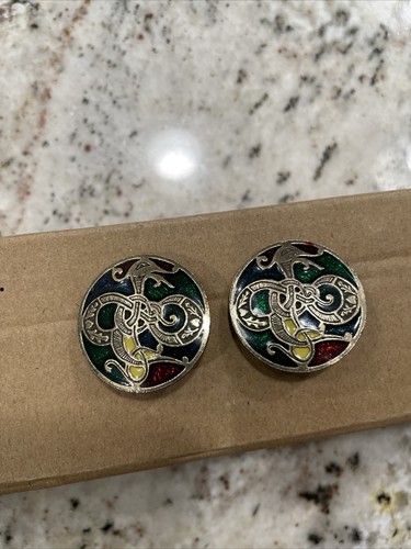 LG. Vintage "Celtic Soloor Miracle" Enamel pierced earrings signed. | eBay