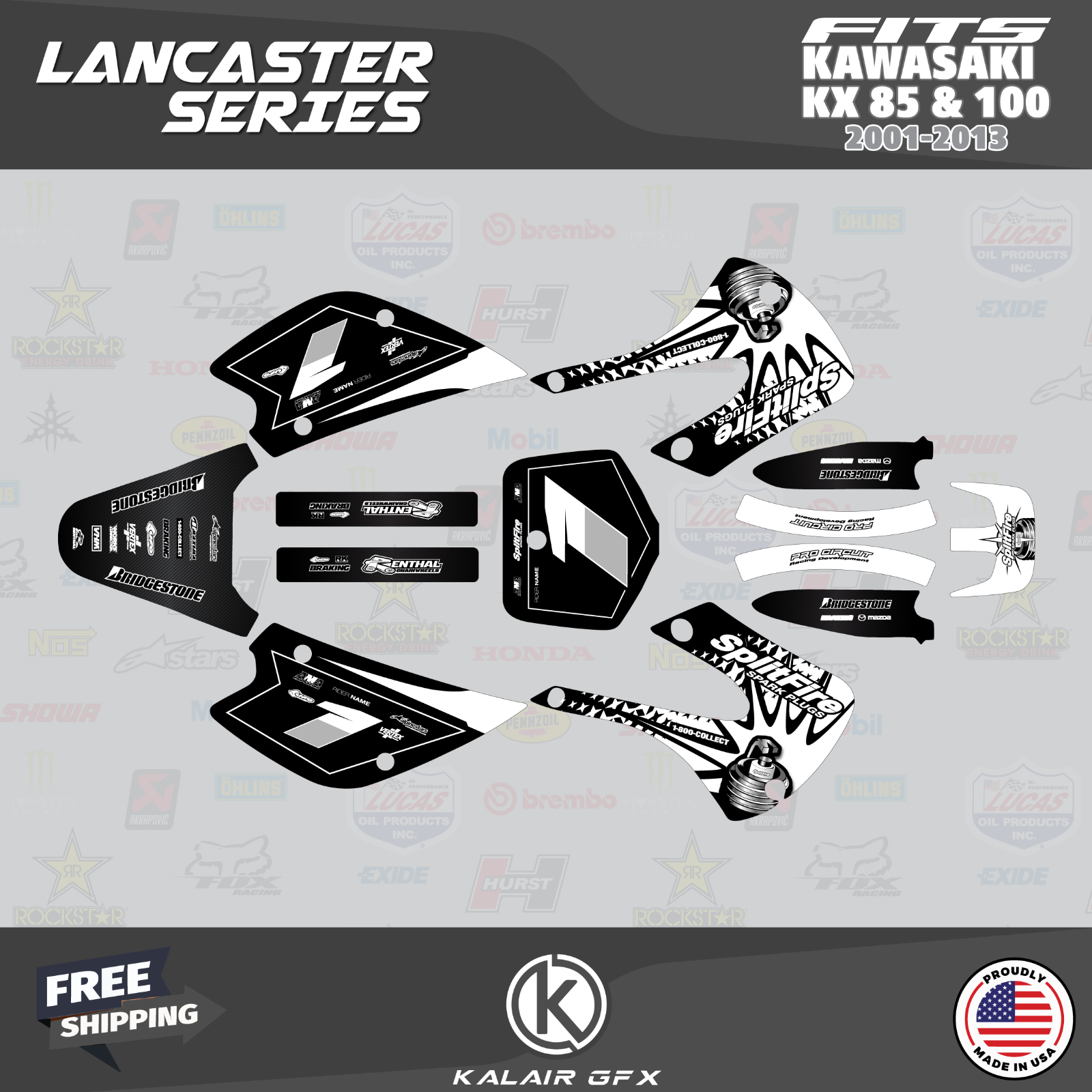Graphics Kit for Kawasaki KX85 KX100 (2001-2013)KX 85 KX 100 Lancaster ...