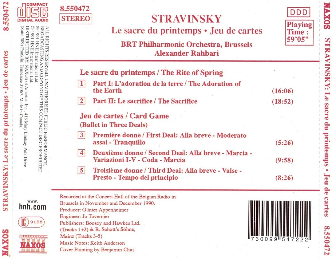 ALEXANDER RAHBARI STRAVINSKY: LE SACRE DU PRINTEMPS; JEU DE CARTES NEW ...
