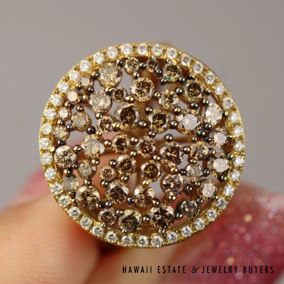 Fancy Chocolate Diamond 19mm Circle 18k Yellow Gold Ring Size 6.5 | eBay