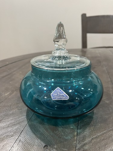 Morgantown Glass PALACE Candy Box Peacock Blue #9952 Decor Line Sticker ...