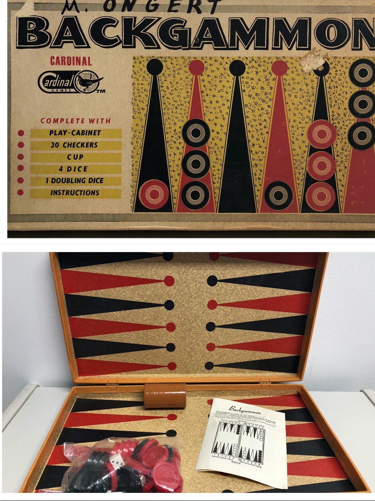 Backgammon Vintage Cardinal Board Game Complete with Instructions ...