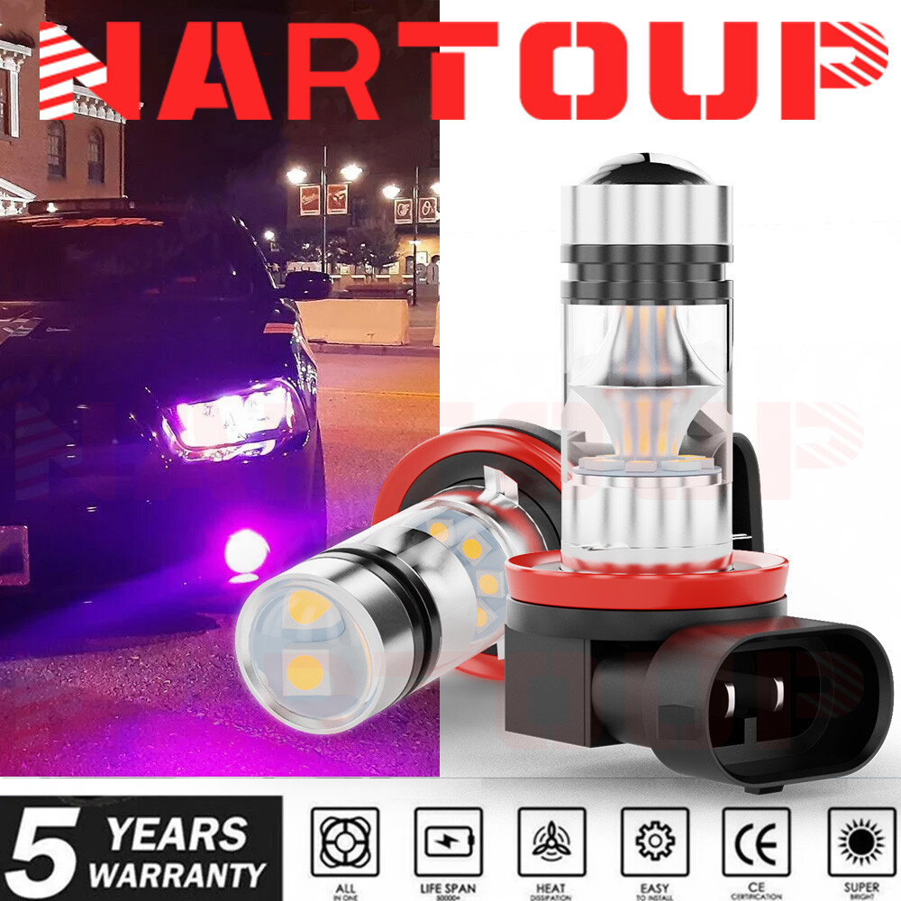 2Pcs LED Fog/Driving Bulb H11 Fog Light Pink Purple 10000K High Power ...