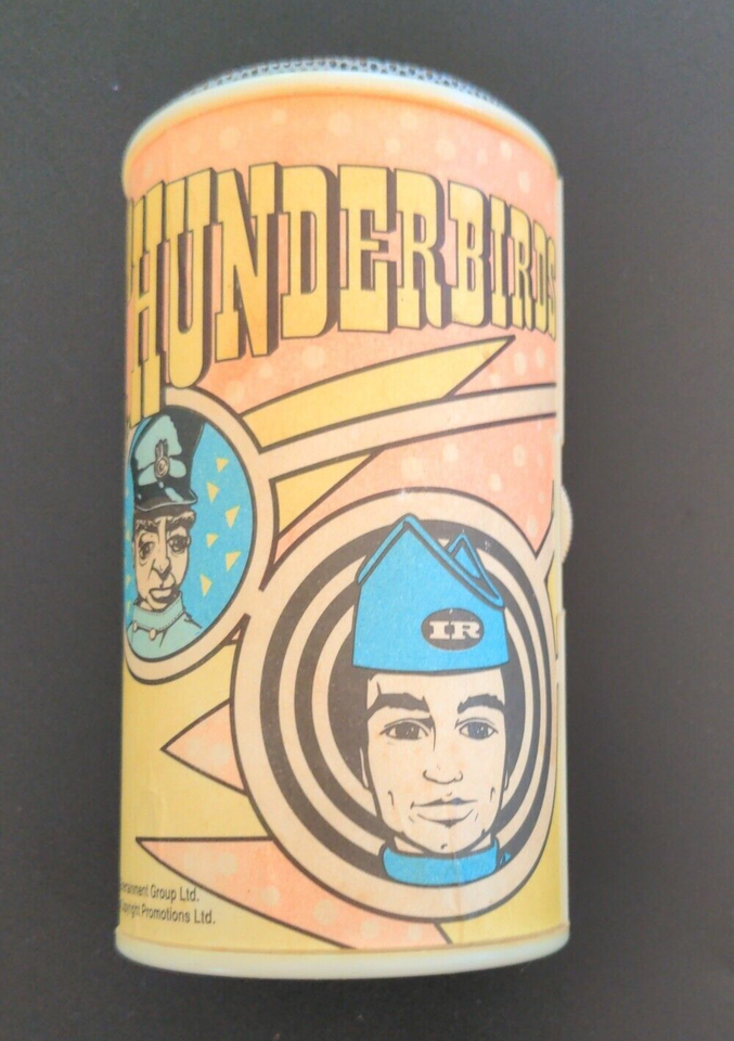 VINTAGE 1992 Thunderbirds Portable AM Radio Cylinder 5" tall x 3 ...