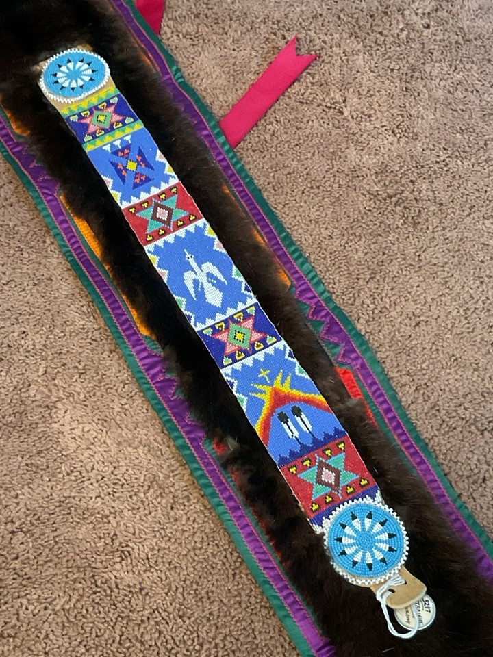 Native American Style fur Straight Dance Dragger with Cut Beadwork. | eBay