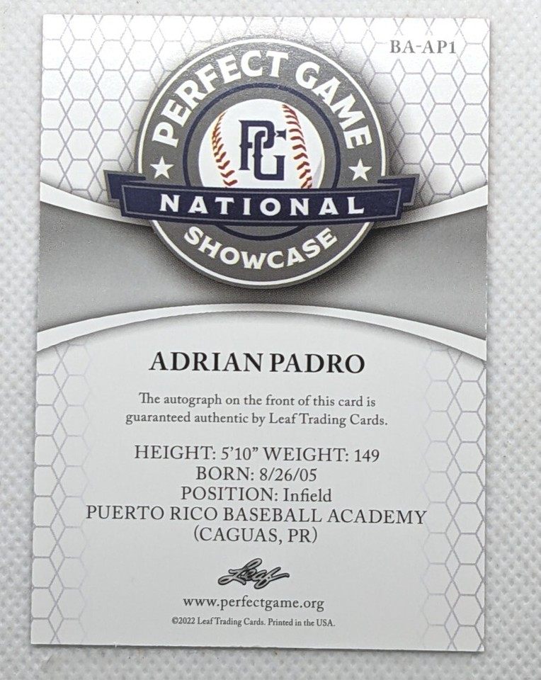 2022 LEAF PERFECT GAME NATIONAL SHOWCASE ADRIAN PADRO 2/30 AUTO | eBay