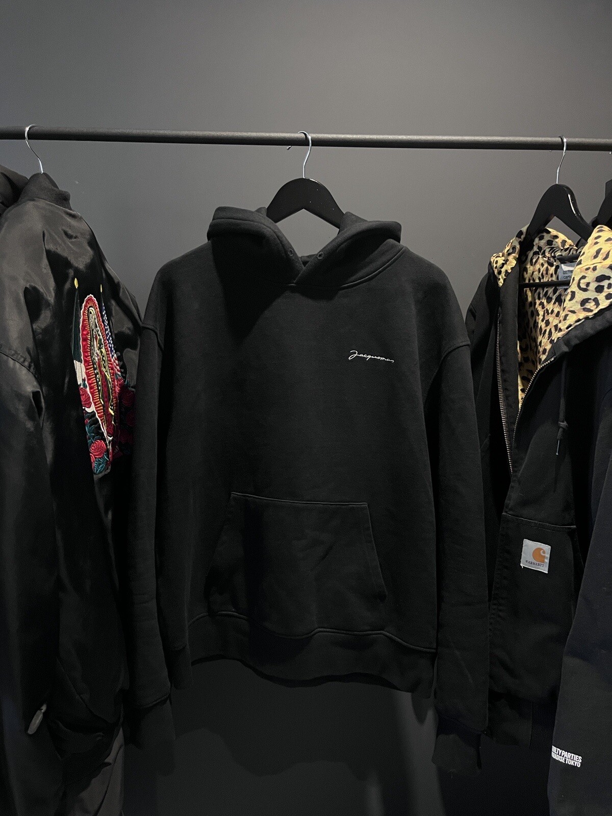 Jacquemus Super Heavy Black Script Logo Hoodie sz L - Gem