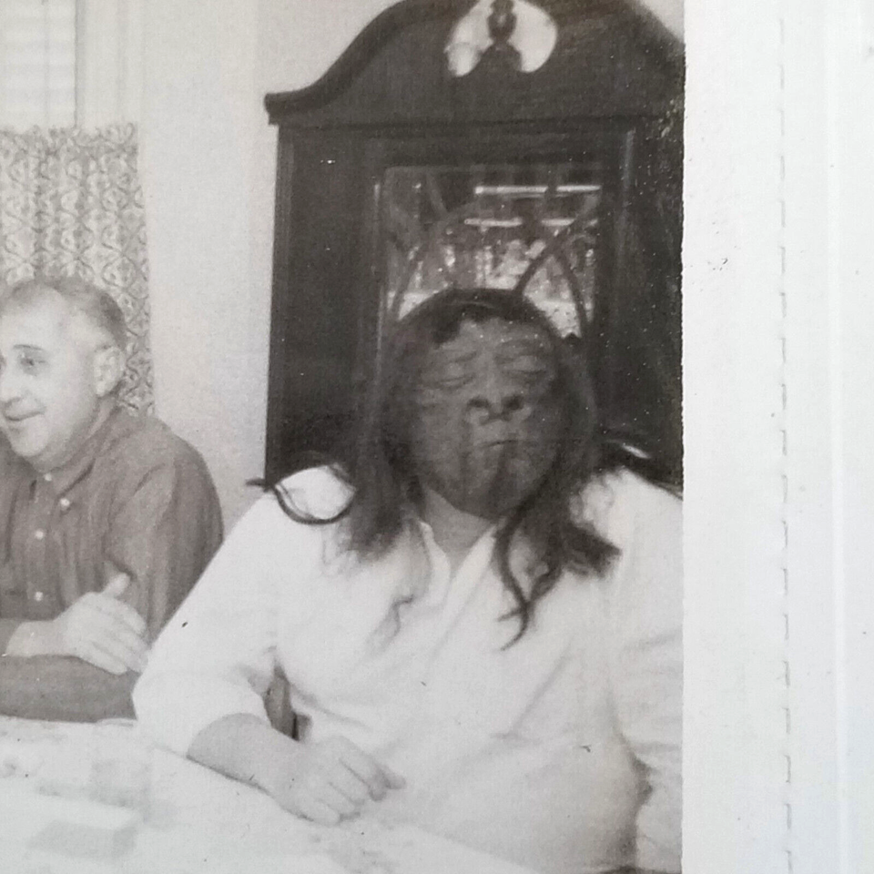 Vintage Halloween Photo Scary Dinner Guest Creepy Mask Costume Polaroid ...