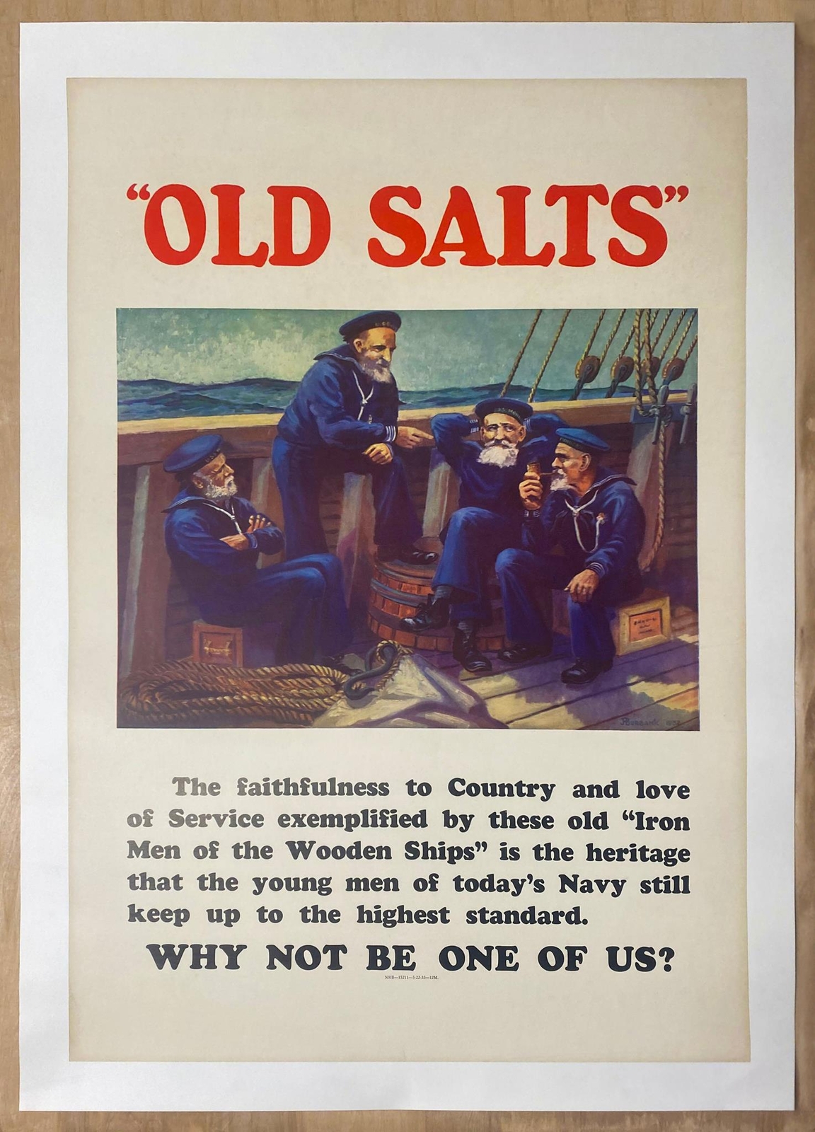 1933 Old Salts! Iron Men of Wooden Ships Poster Burbank U.S. Navy ...