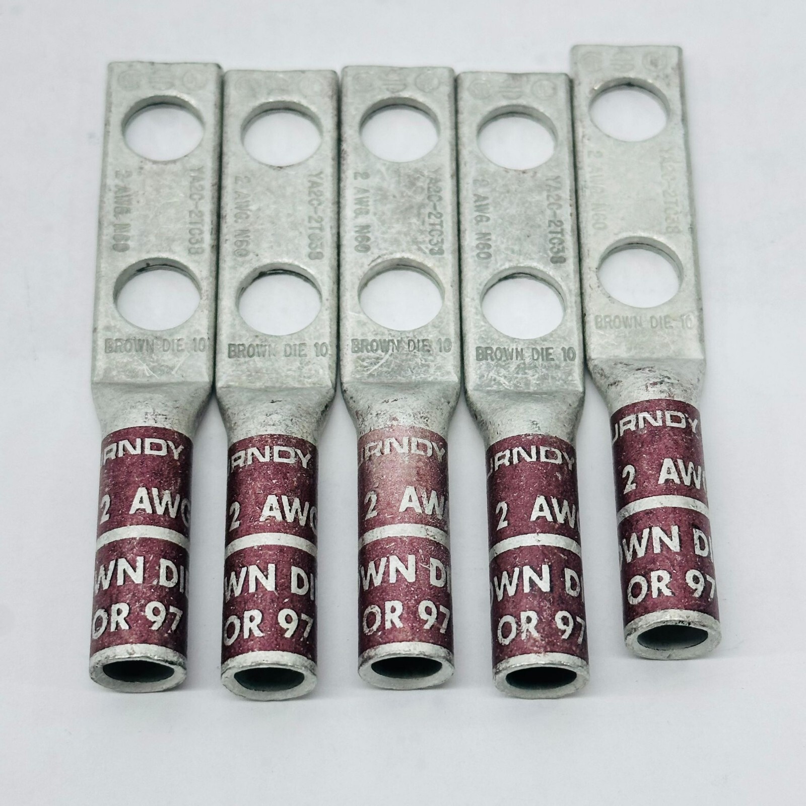 (LOT OF 5) BURNDY YA2C2TC38 LUG COMPRESSION CONNECTOR 2 AWG STUD 50235D ...