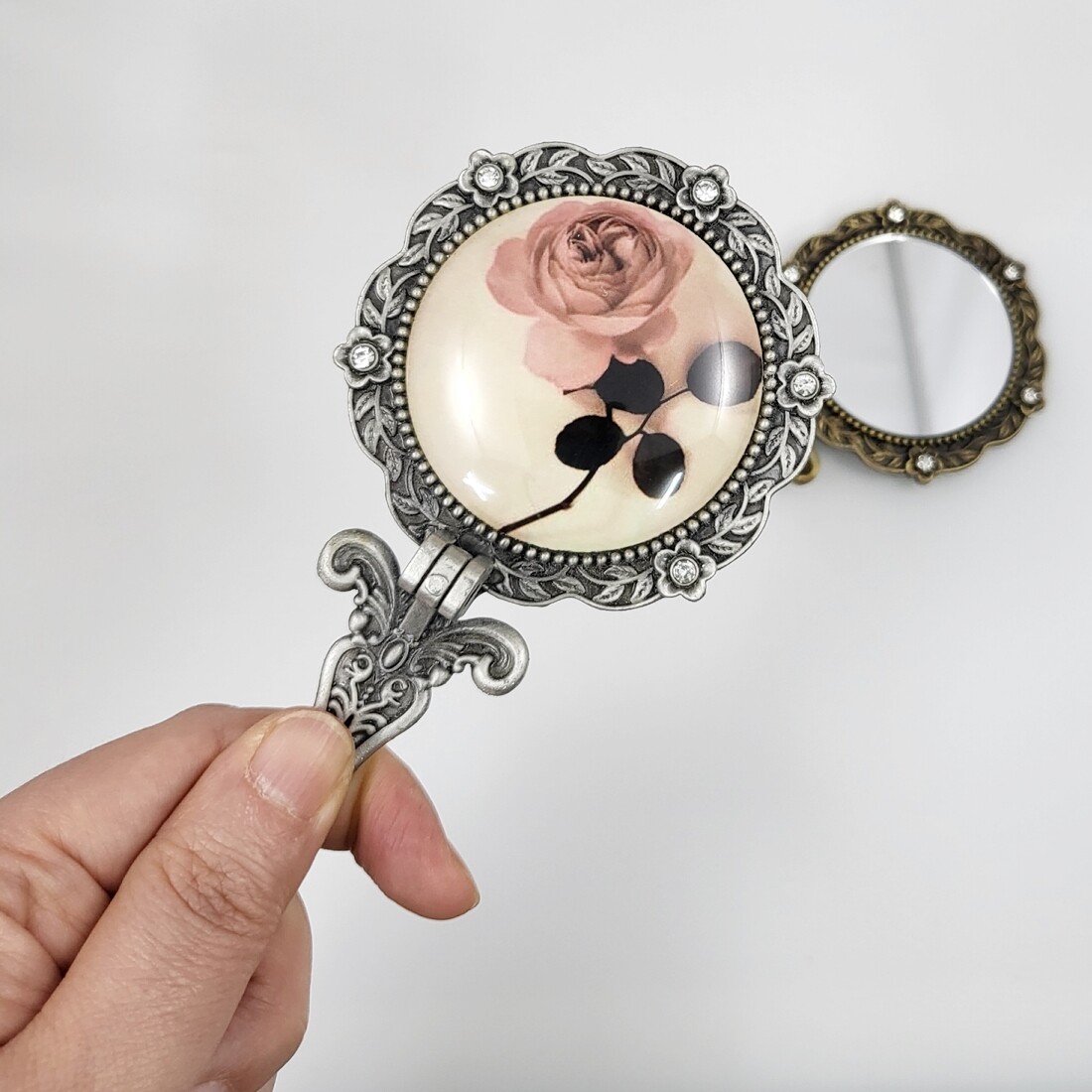 Mini Hand Mirror Vintage Small Folding Round Portable Pocket Size ...